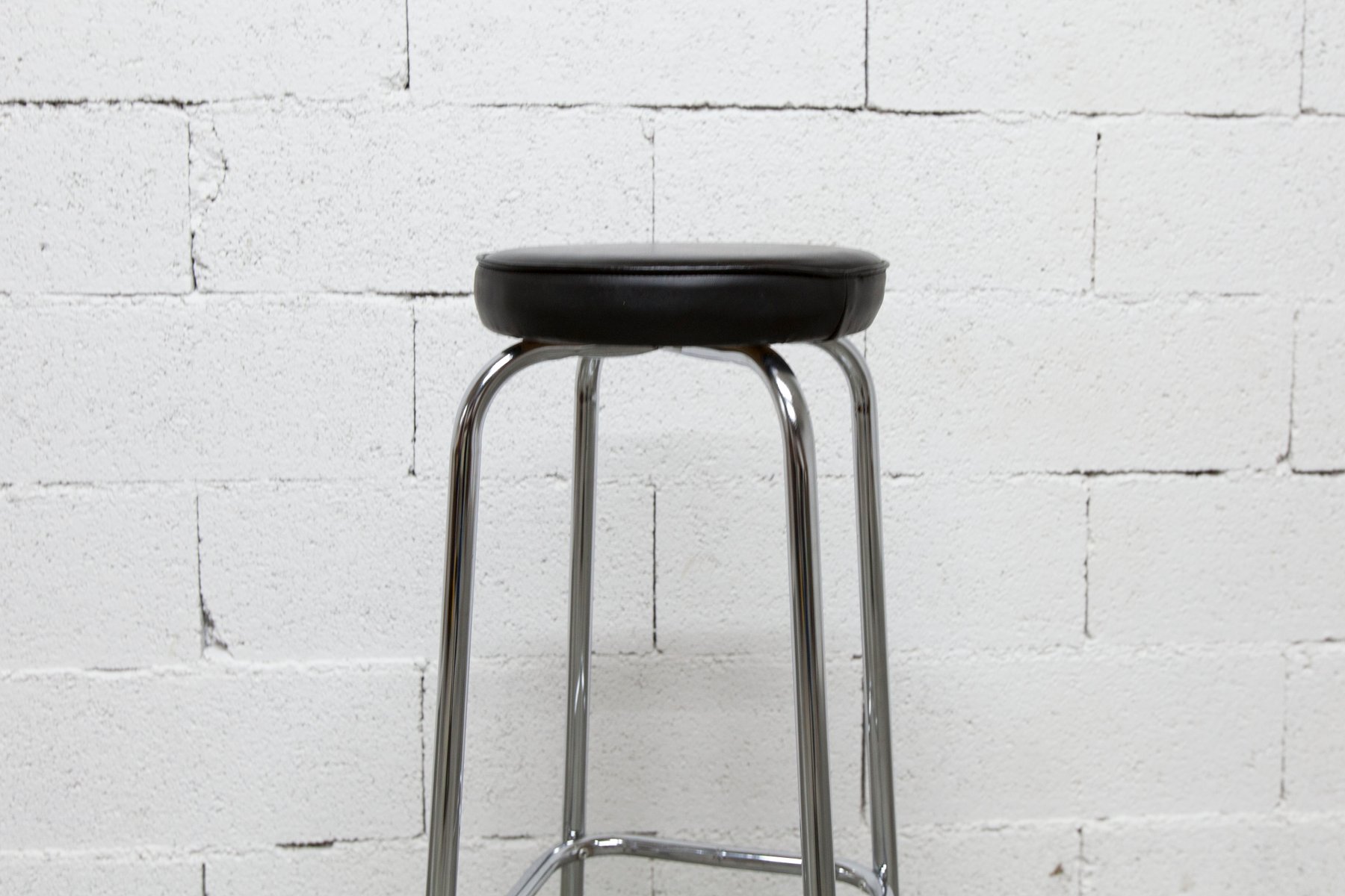 Vintage Chrome and Black Leatherette Stool, 1960s for sale at Pamono
