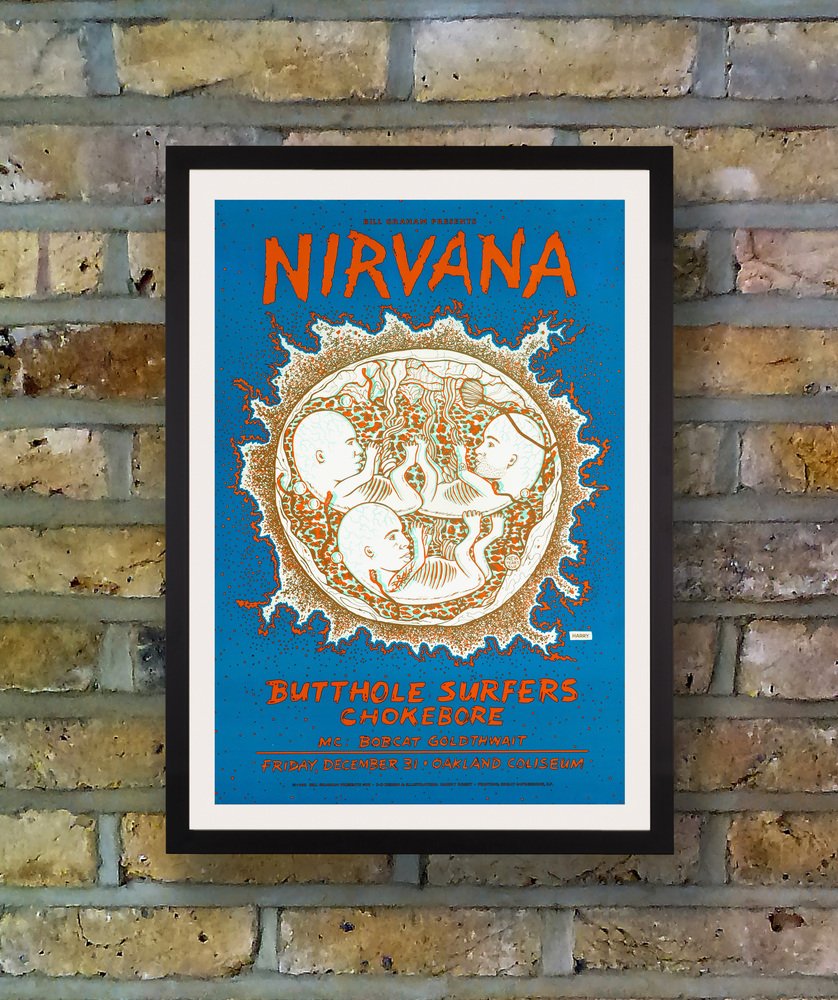 Nirvana at Oakland Coliseum Concert Poster, California, USA, 1993 for ...