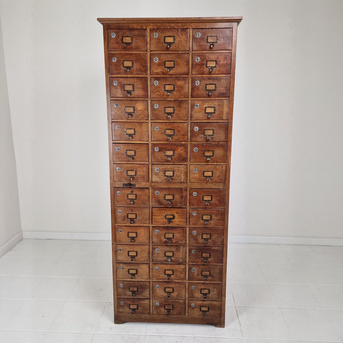 Dutch Industrial Oak Filling Apothecary, 1890s for sale at Pamono
