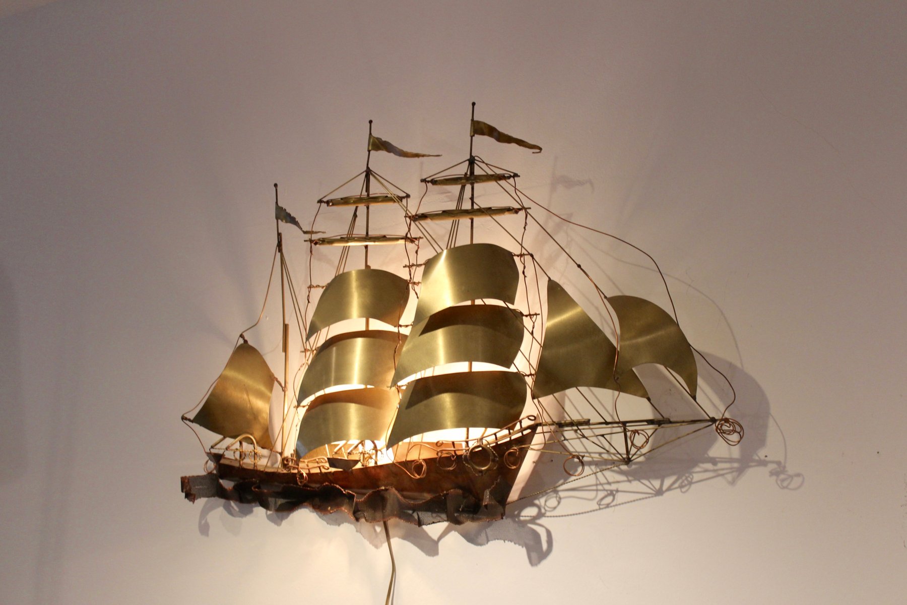 Ship Wall Light in Solid Copper & Brass by Daniel d'Haeseleer, 1970s ...
