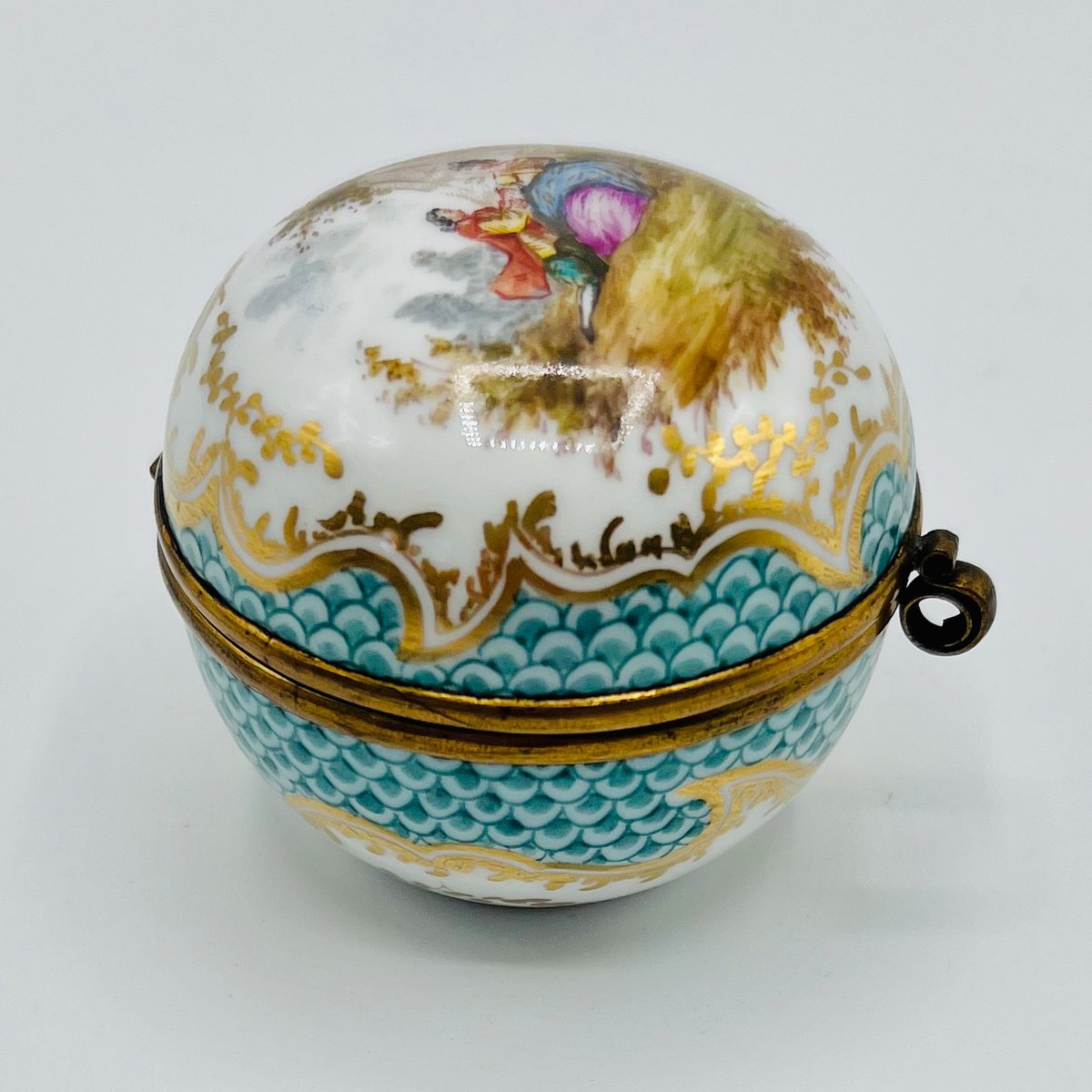 Antique Rococo Hand-Painted Porcelain Hinged Box with Gilt Mounts in ...