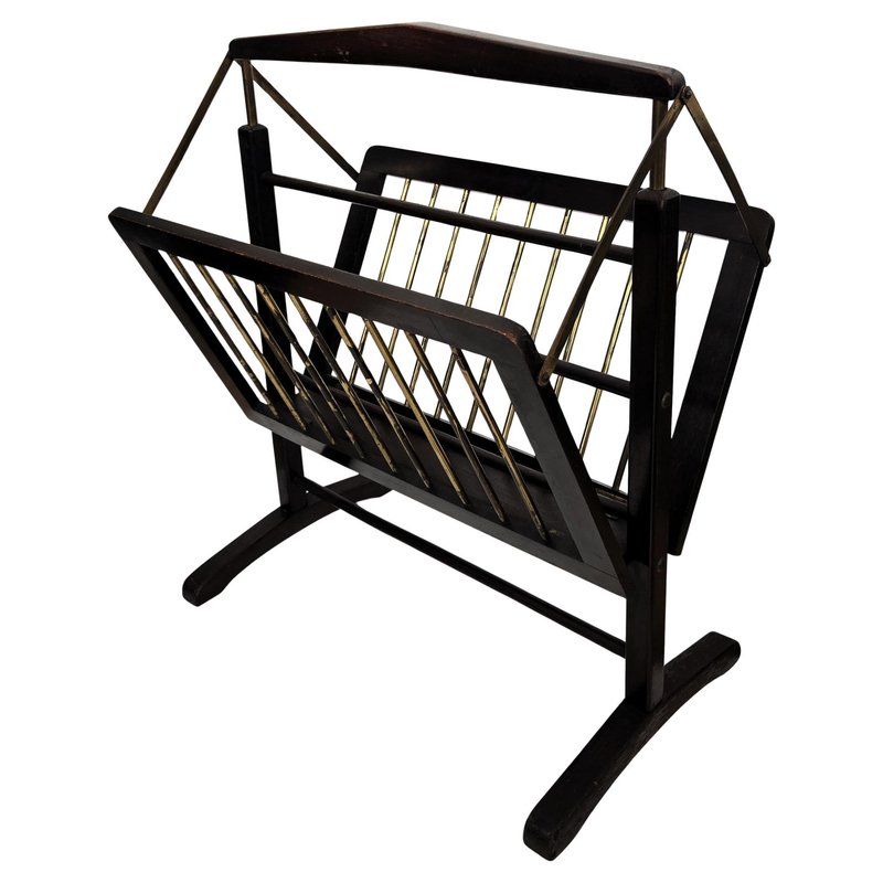 Mid-Century Italian Brass and Wood Folding Folio Stand Magazine Rack ...