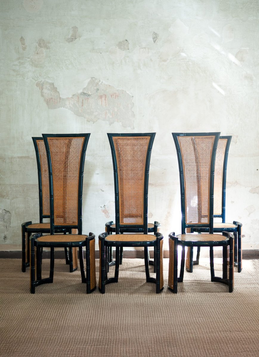 Vintage Blue Lacquered Wood and Vienna Straw Chairs by Marzio Cecchi ...