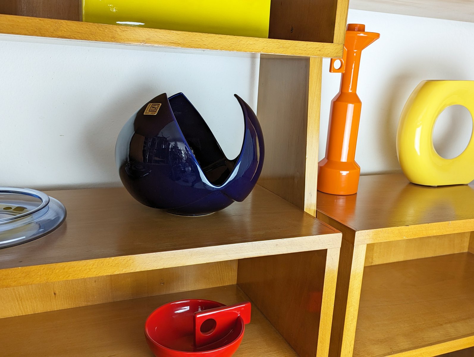 Italian Blue Ceramic Vase Centerpiece by Sele Arte, Nove, Italy, 1970s ...