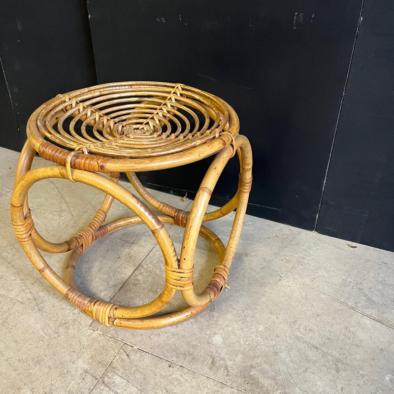 Vintage French Bamboo Stool, 1960s for sale at Pamono