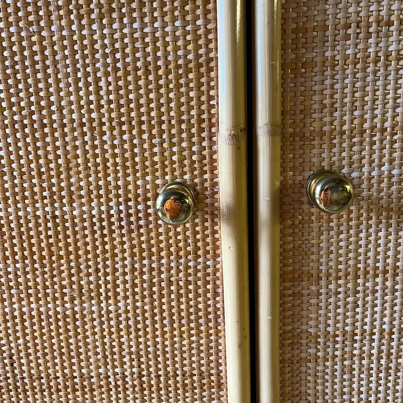 Cane Wardrobe with Top Shelf and Brass Handles for sale at Pamono