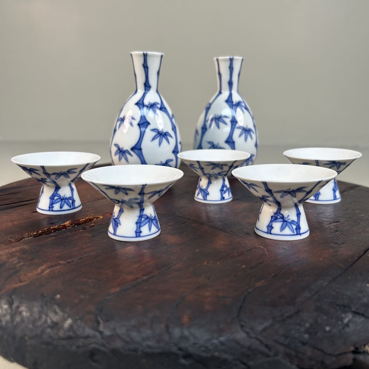 Japanese Arita Porcelain Sake Set with Bamboo Motif, 1970s-1980s, Set ...