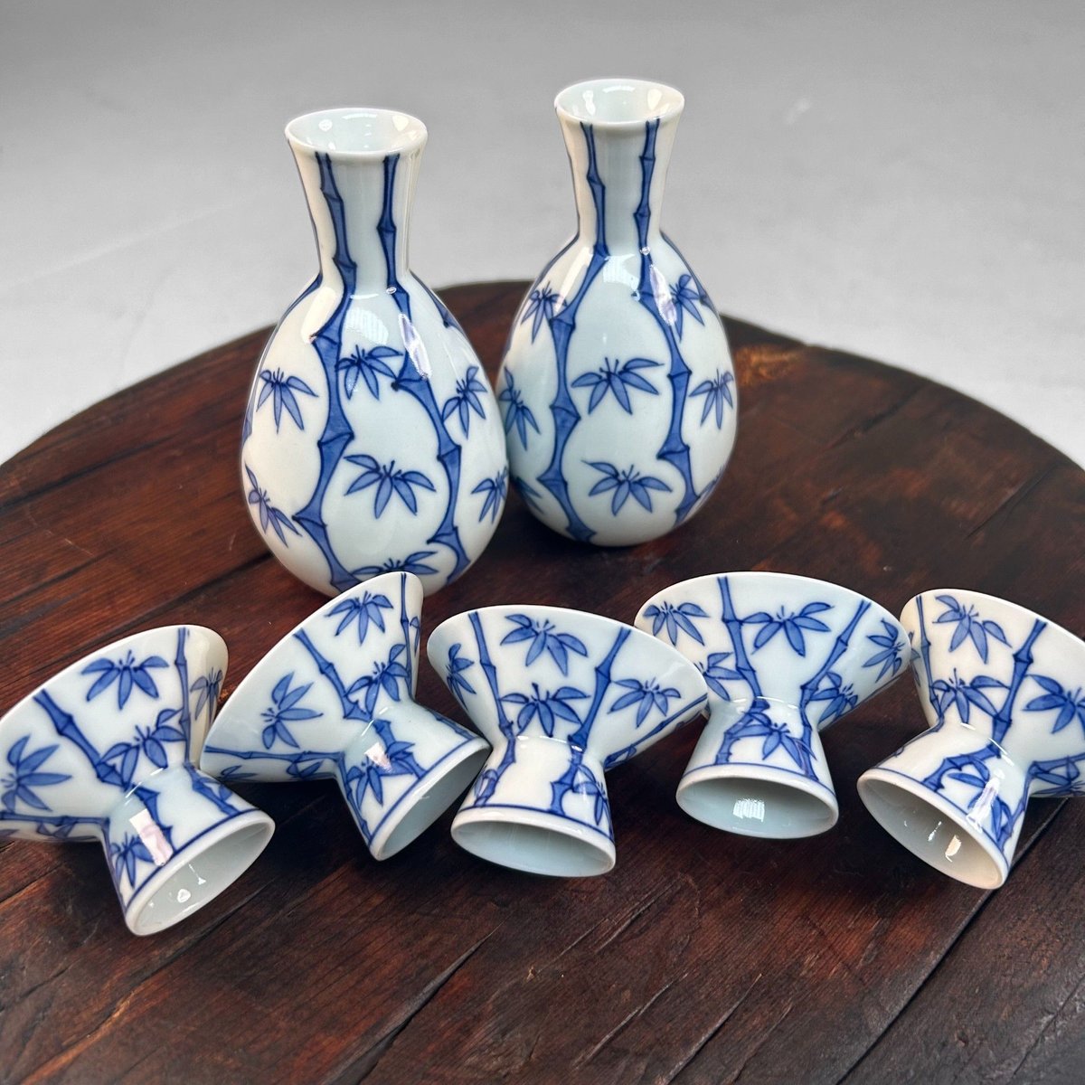 Japanese Arita Porcelain Sake Set with Bamboo Motif, 1970s-1980s, Set ...