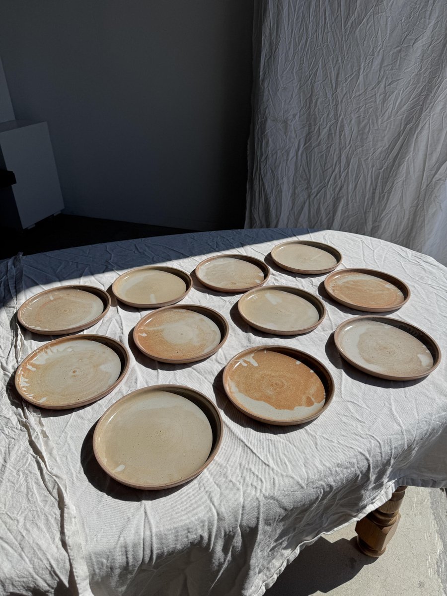 Beige Stoneware Plates, Set of 11 for sale at Pamono