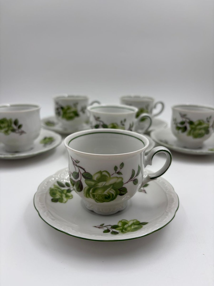 Mocha Set in Green Rose Decor from Mitterteich Bavaria, 1980s, Set of ...