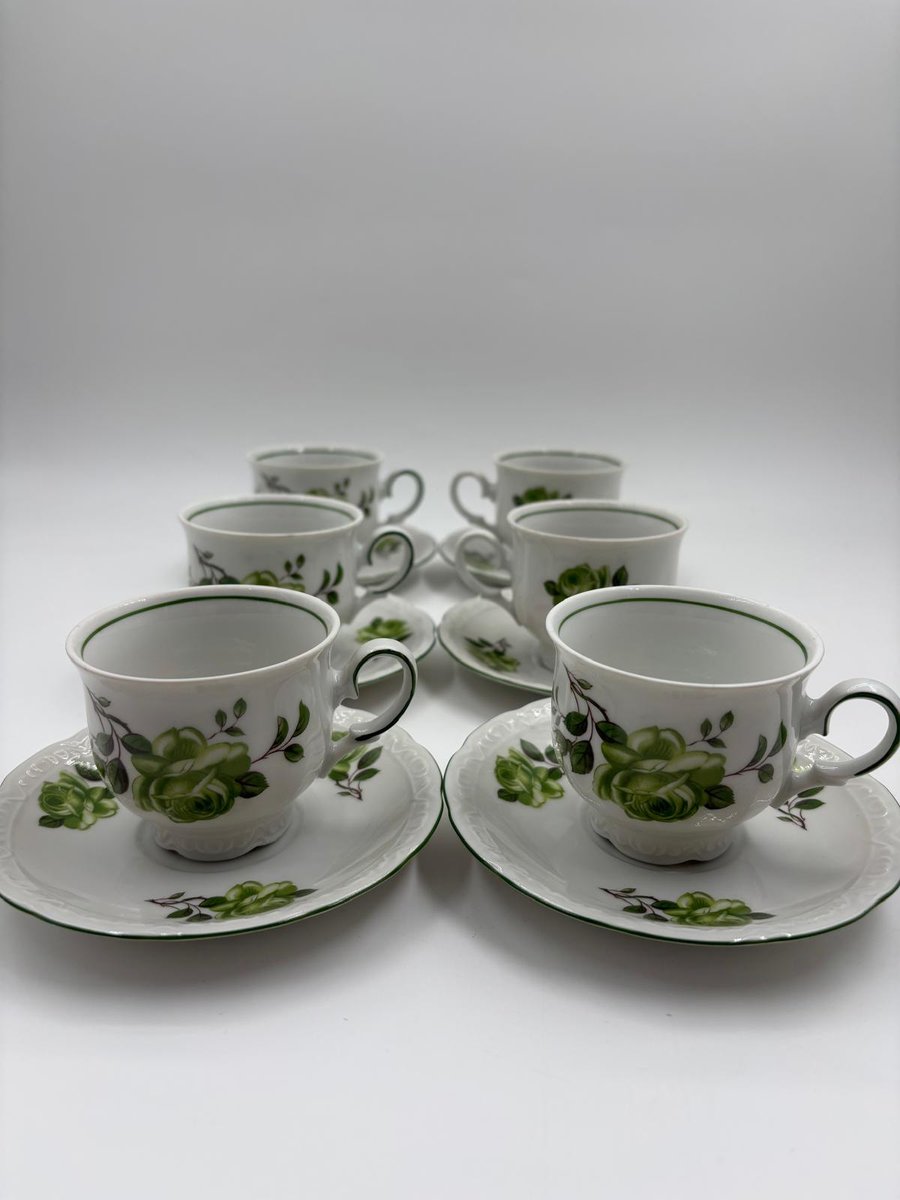 Mocha Set in Green Rose Decor from Mitterteich Bavaria, 1980s, Set of ...