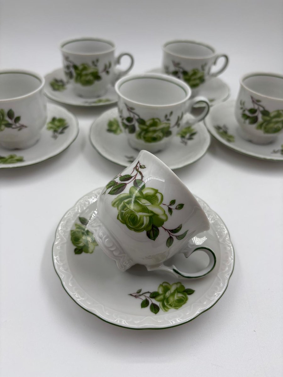 Mocha Set in Green Rose Decor from Mitterteich Bavaria, 1980s, Set of ...
