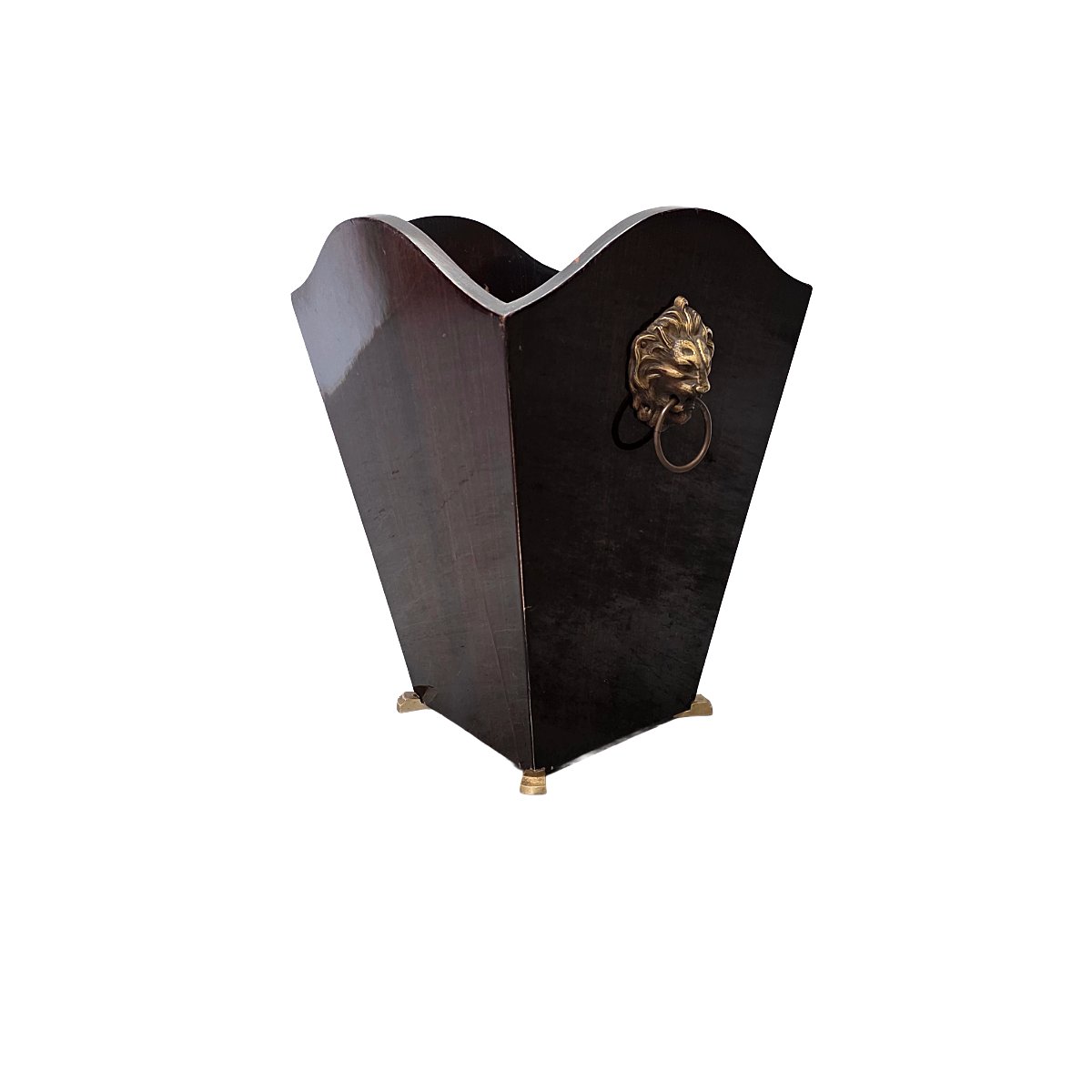 Antique French Mahogany Paper Bin with Lion Heads, 1800s for sale at Pamono