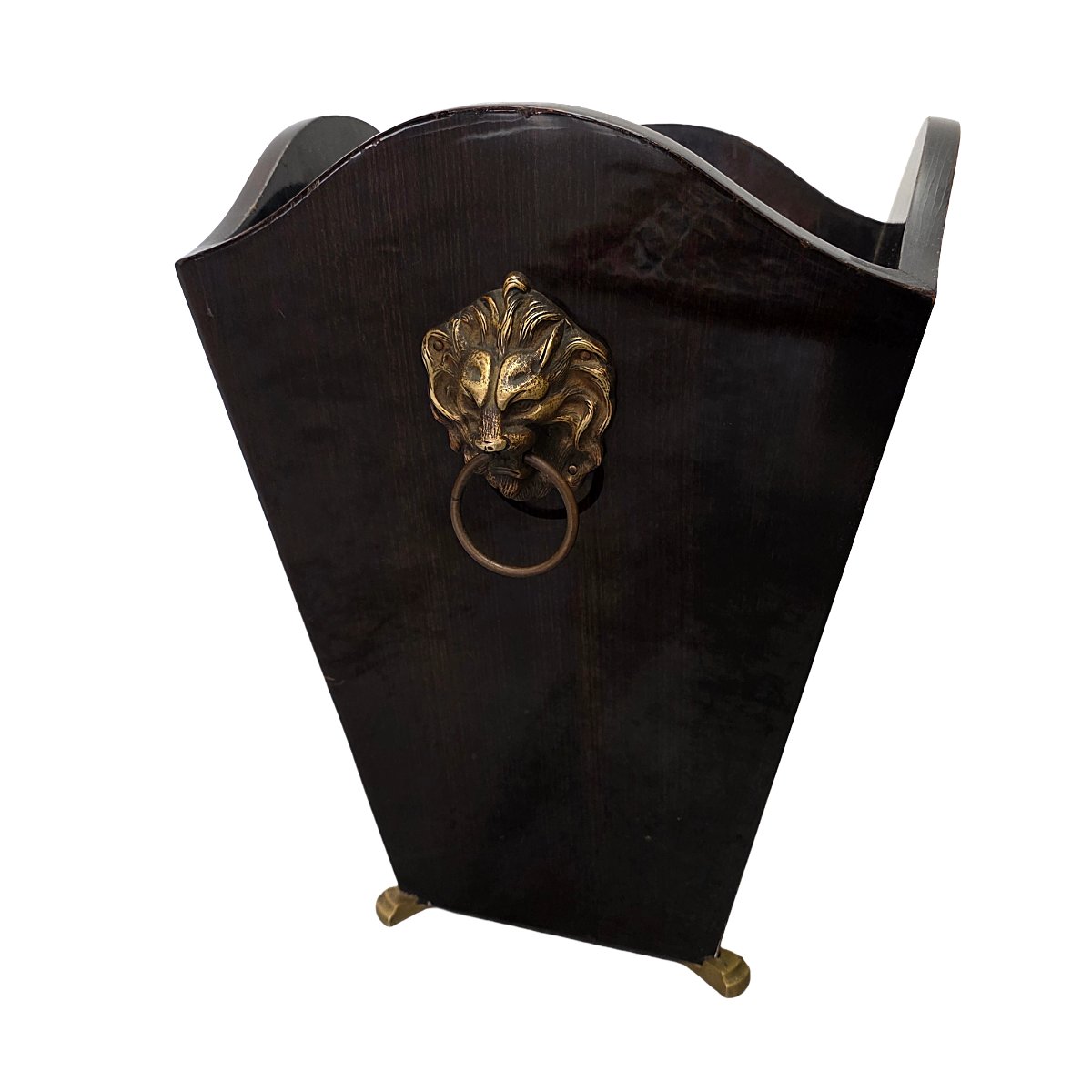 Antique French Mahogany Paper Bin with Lion Heads, 1800s for sale at Pamono