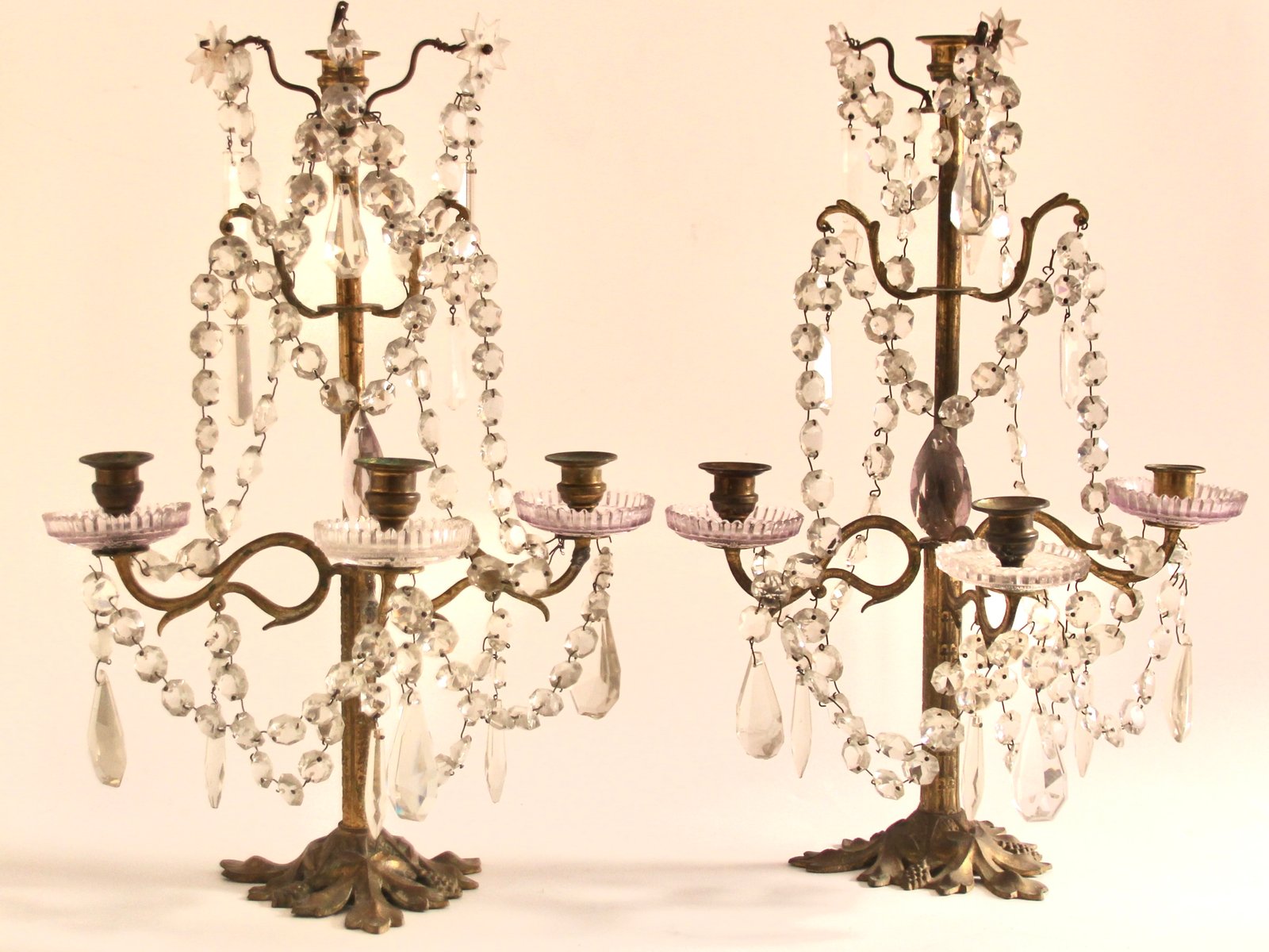 Antique French Girandoles in Fire-Gilt Brass and Lead Crystal, 1900s ...
