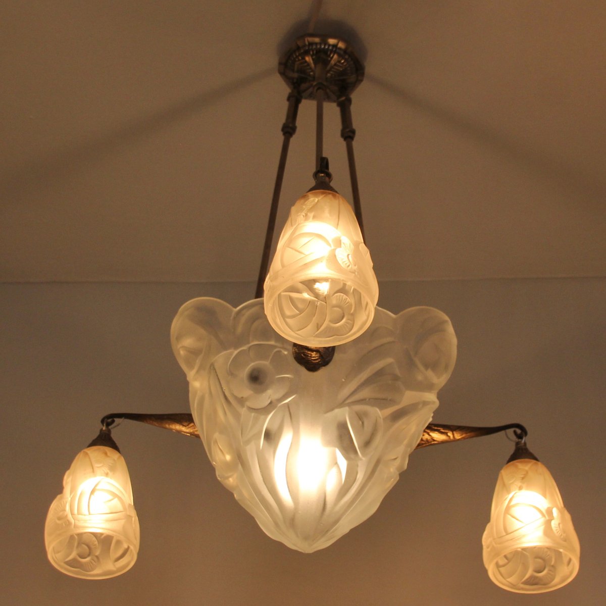 French Art Deco Chandelier by David Gueron for Verrerie d'Art Degué ...