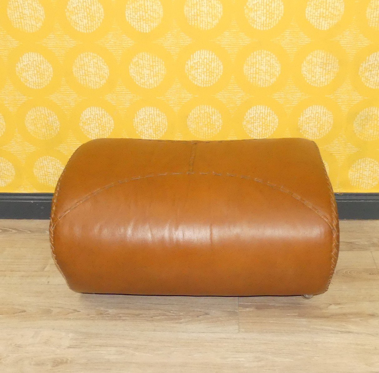 Baseball Style Ottoman in Leather Cognac, 1970s for sale at Pamono