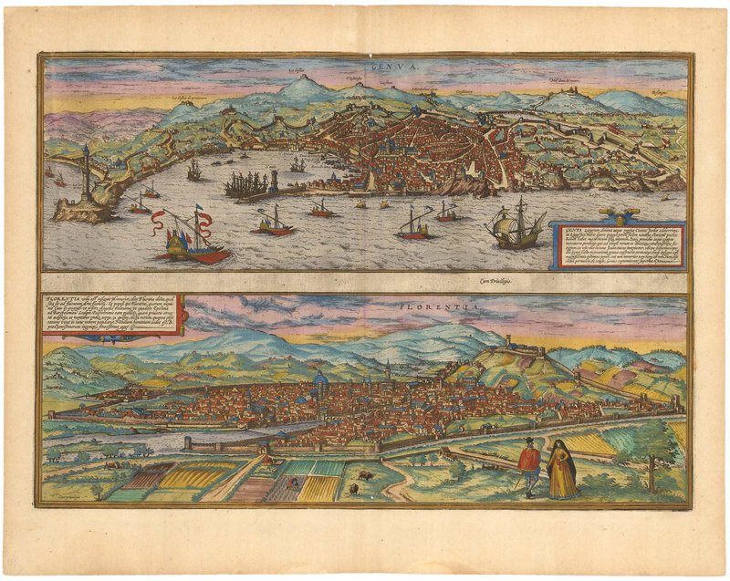 Birds-Eye Views of Genoa and Florence, 16th Century for sale at Pamono