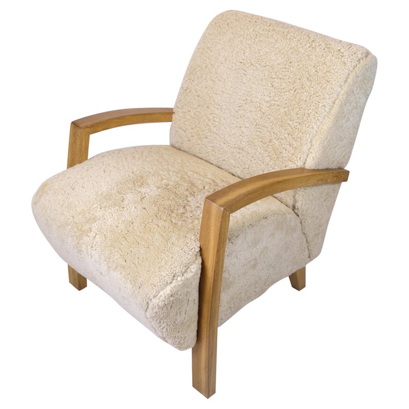 Danish Lounge Chair in Sheep Wool and Oak for sale at Pamono