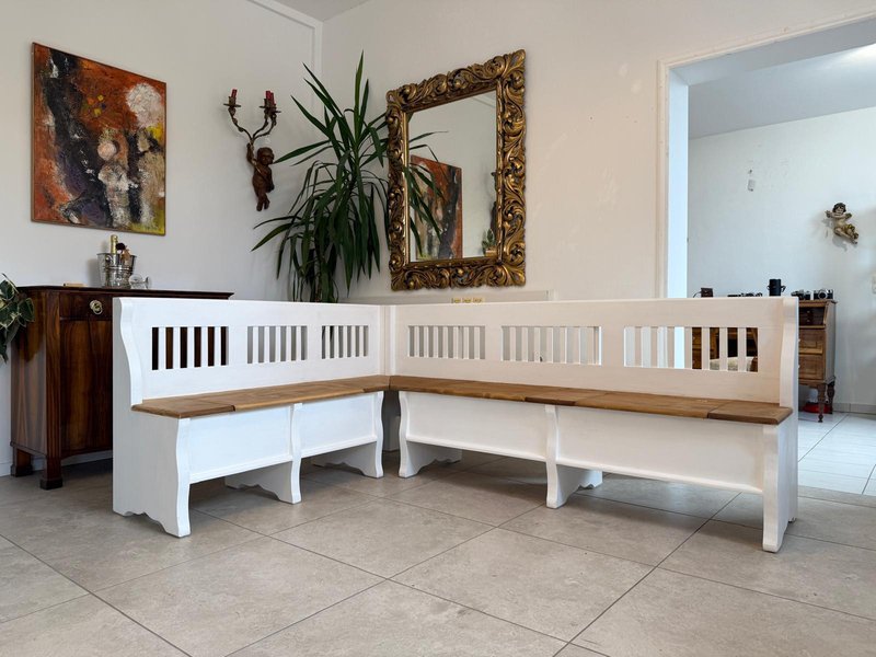 Farmhouse Corner Bench Group in Wood, Set of 2 for sale at Pamono