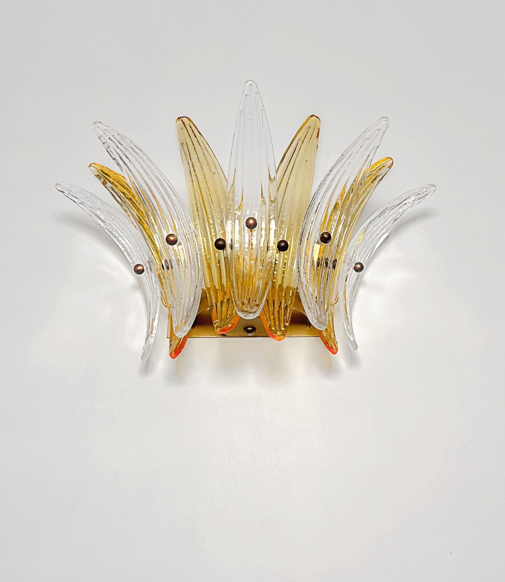 Vintage Palmette Wall Lights in Clear and Amber Glasses, 1990s, Set of ...