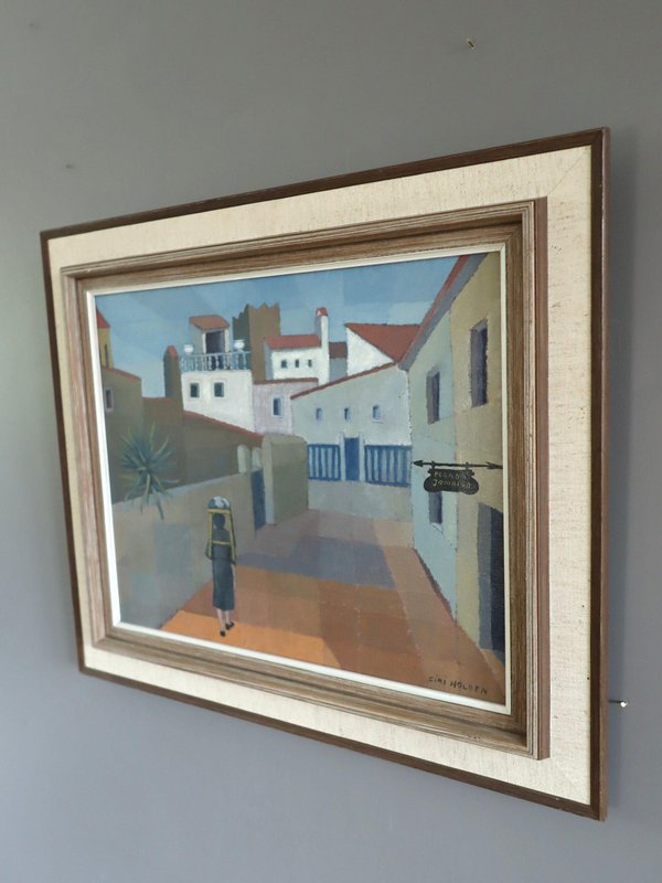 Sunlit Passageway Street Scene, Oil Painting, Framed for sale at Pamono
