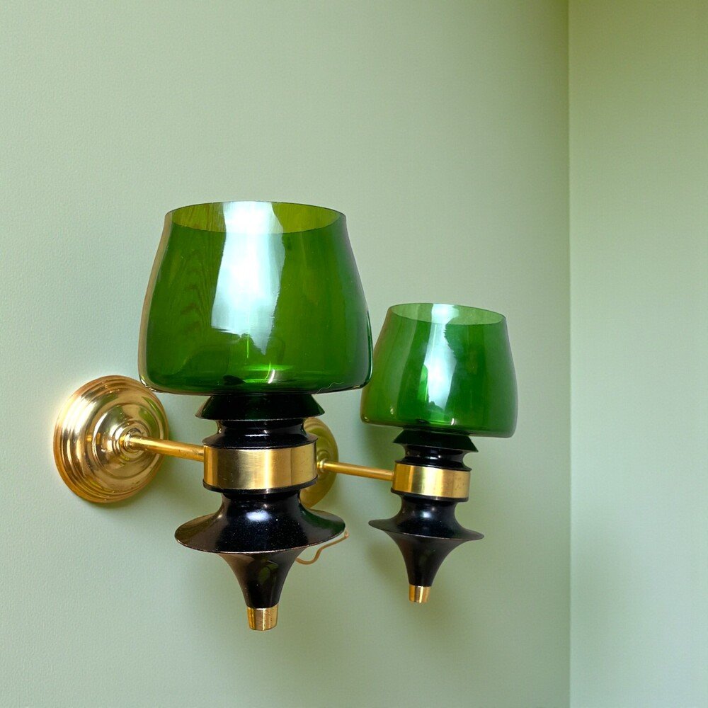Rustic Style Green Glass Wall Sconces, 1990s, Set of 2 for sale at Pamono