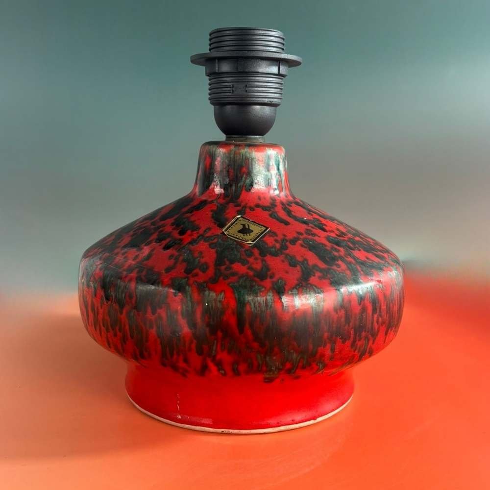 Mid-Century Handcrafted Red Ceramic Lamp Base, 1970s for sale at Pamono