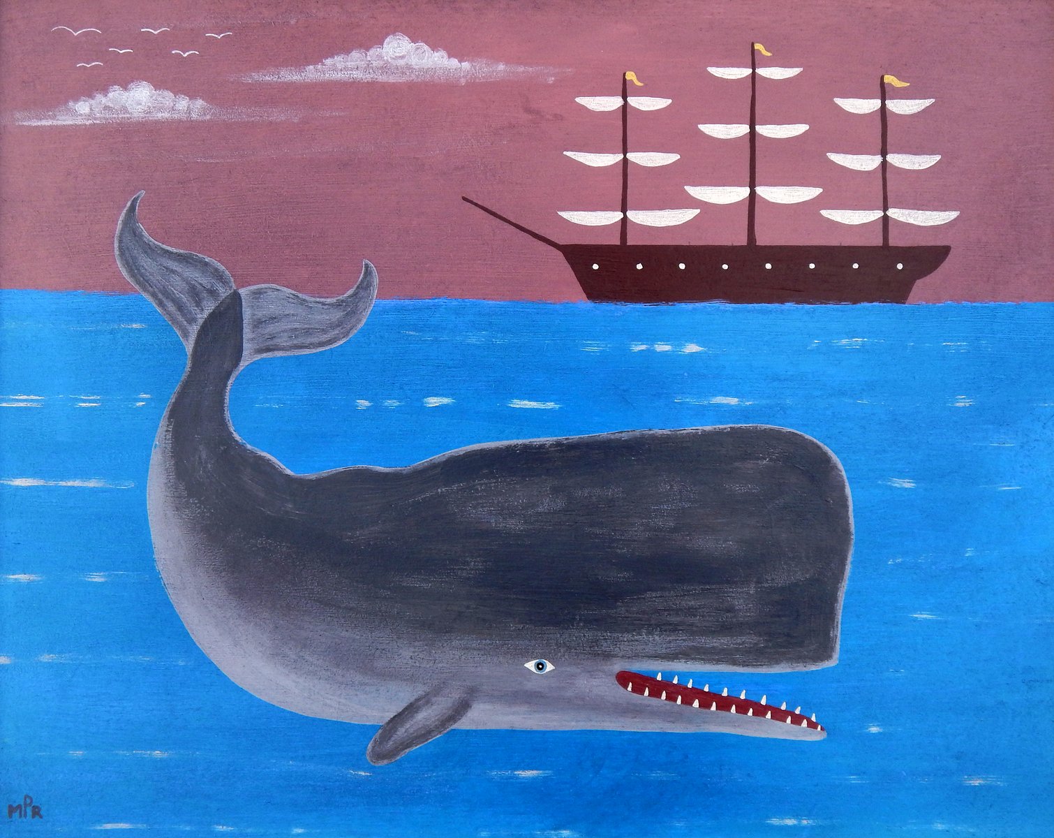 Matt Rix, Sperm Whale and Sailing Ship, 2000s, Oil on Canvas for sale ...