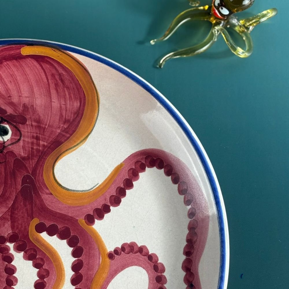 Mid-Century Italian Hand-Painted Ceramic Bowl with Octopus Motif, 1960s ...