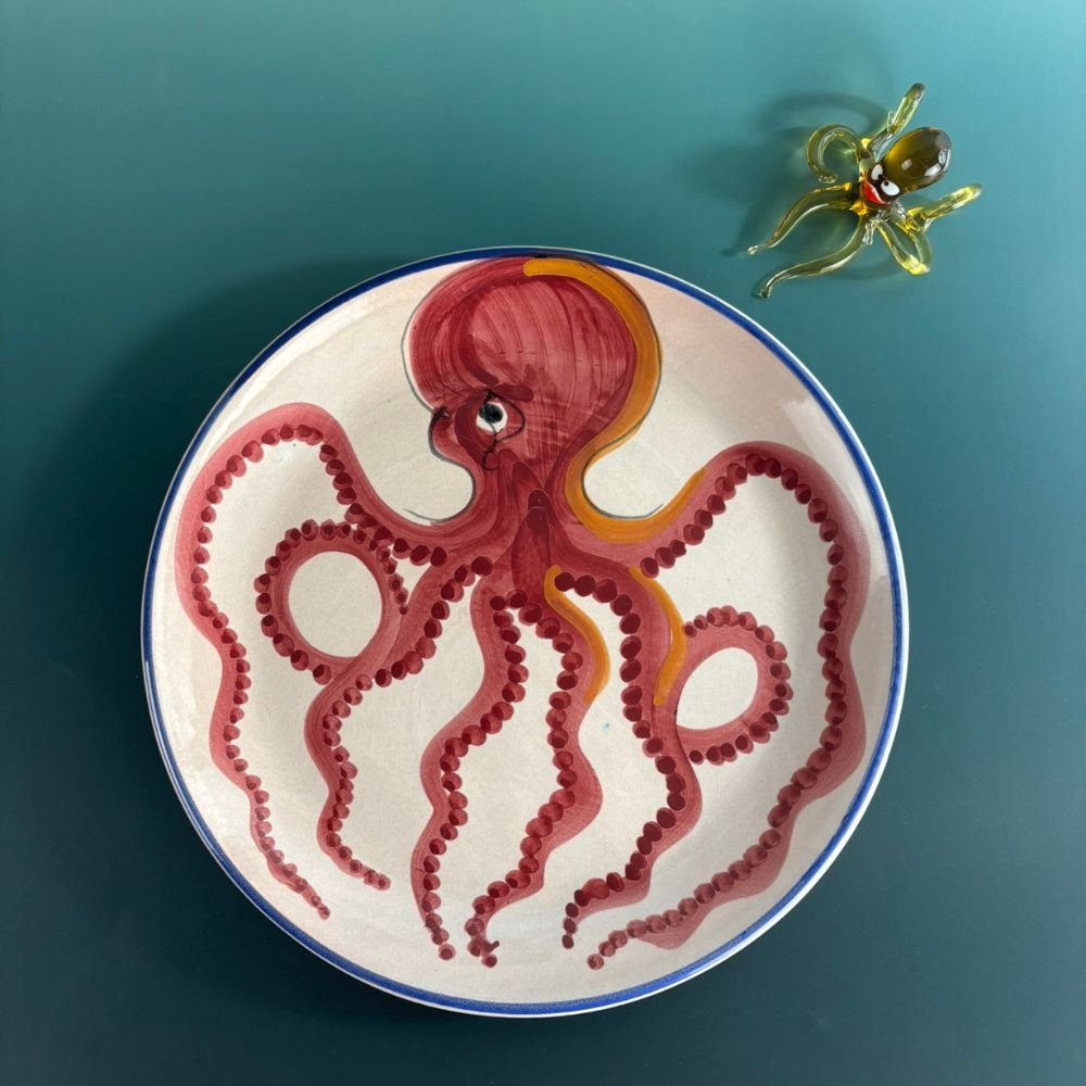 Mid-Century Italian Hand-Painted Ceramic Bowl with Octopus Motif, 1960s ...