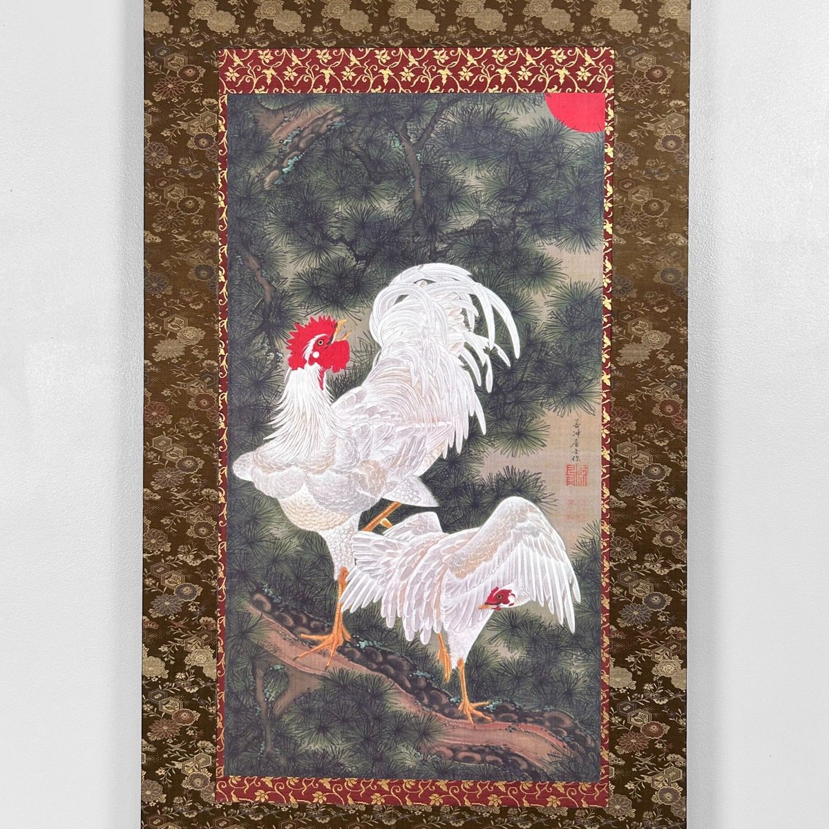 Decorative Japanese Panel with Roosters, 1980s for sale at Pamono