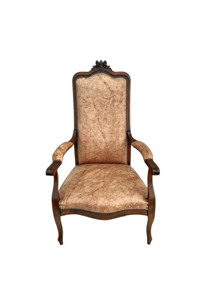 French Voltaire Chair in Walnut and Leather, 1900s for sale at Pamono