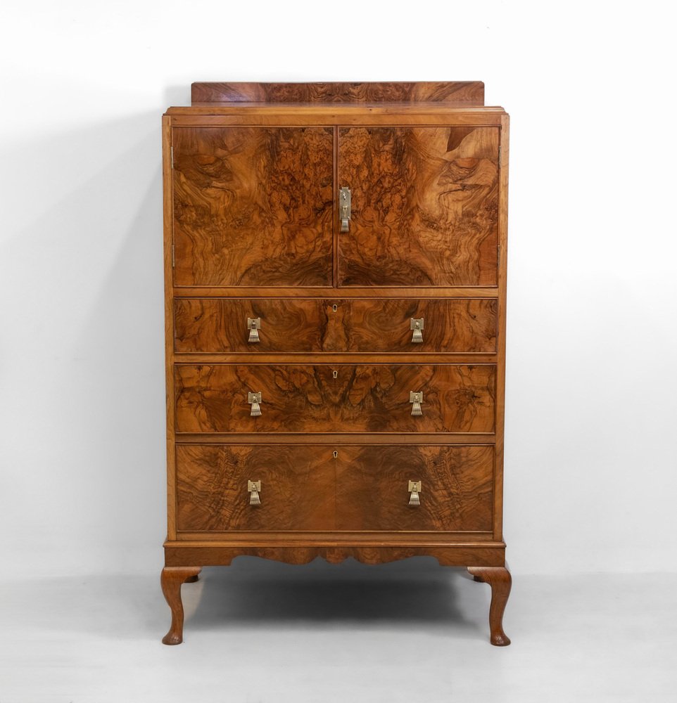 Art Deco Walnut Linen Press Chest of Drawers, 1930s for sale at Pamono
