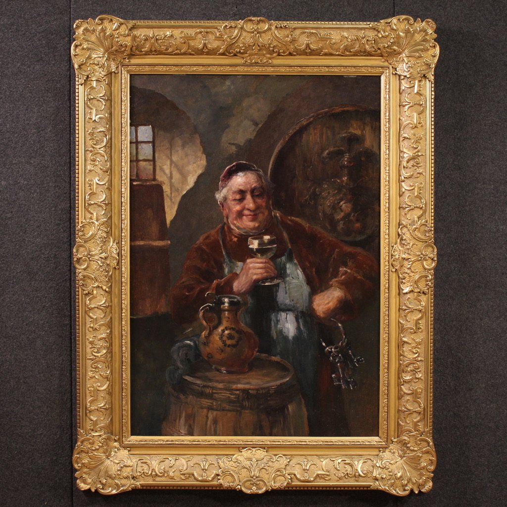 C. Huber, Portrait, 1880, Oil on Board, Framed for sale at Pamono