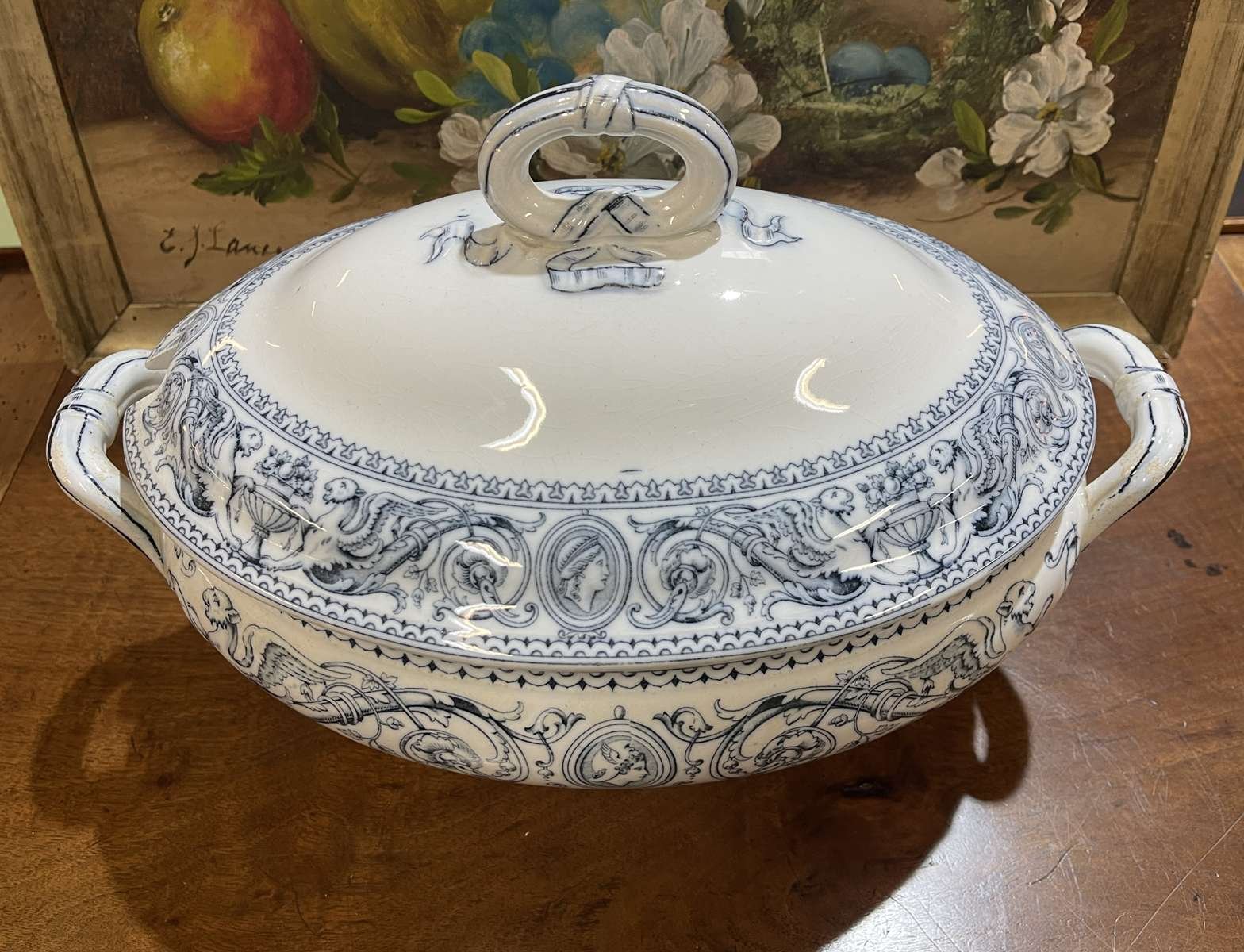 Antique English Minton Porcelain Soup Tureen, 1890s for sale at Pamono