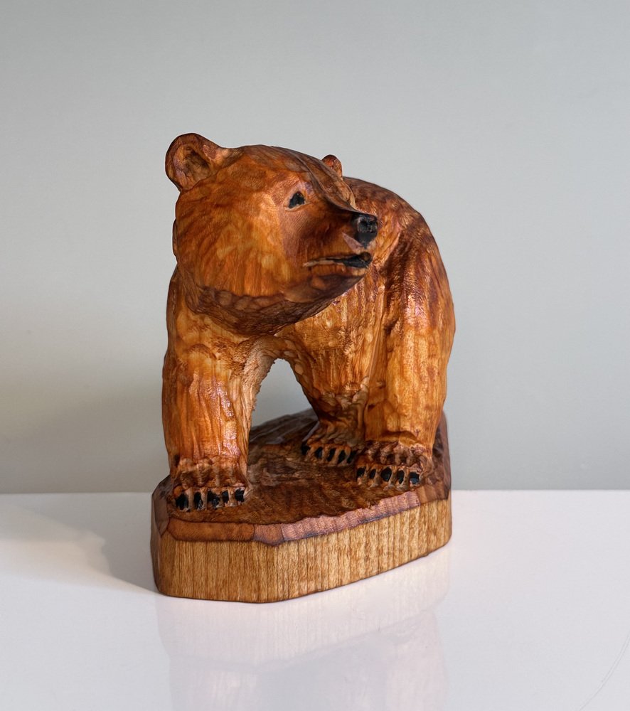 Vintage Rustic Artisan Wooden Hand-Carved Brown Bear Figurine by ...