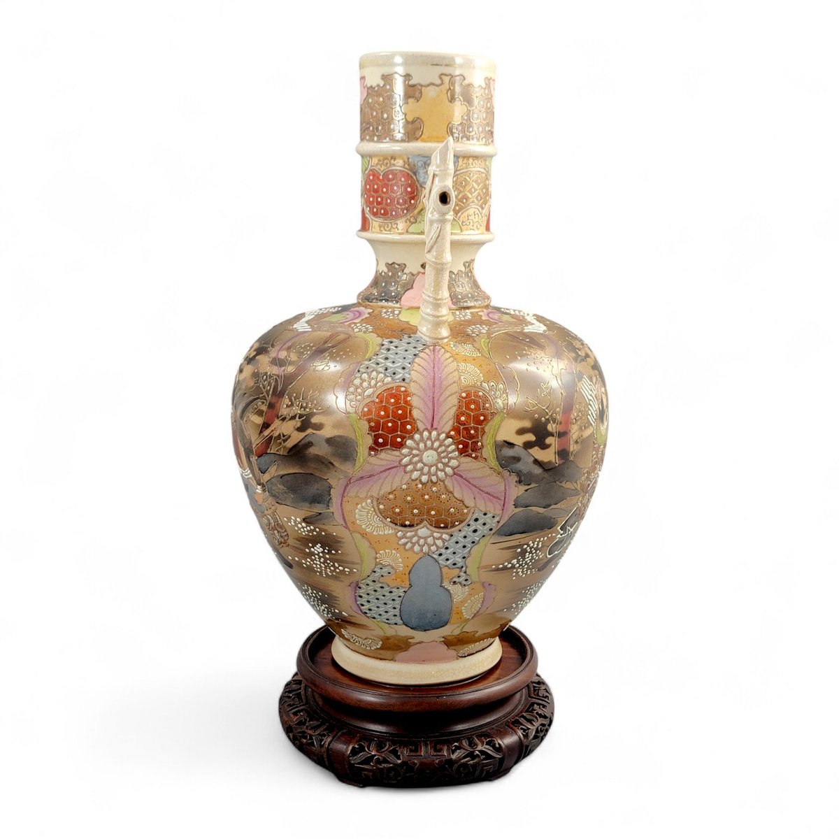 Large Meiji Satsuma Samurai Vase with Bamboo Handles by Kinkozan, 1870s for sale at Pamono