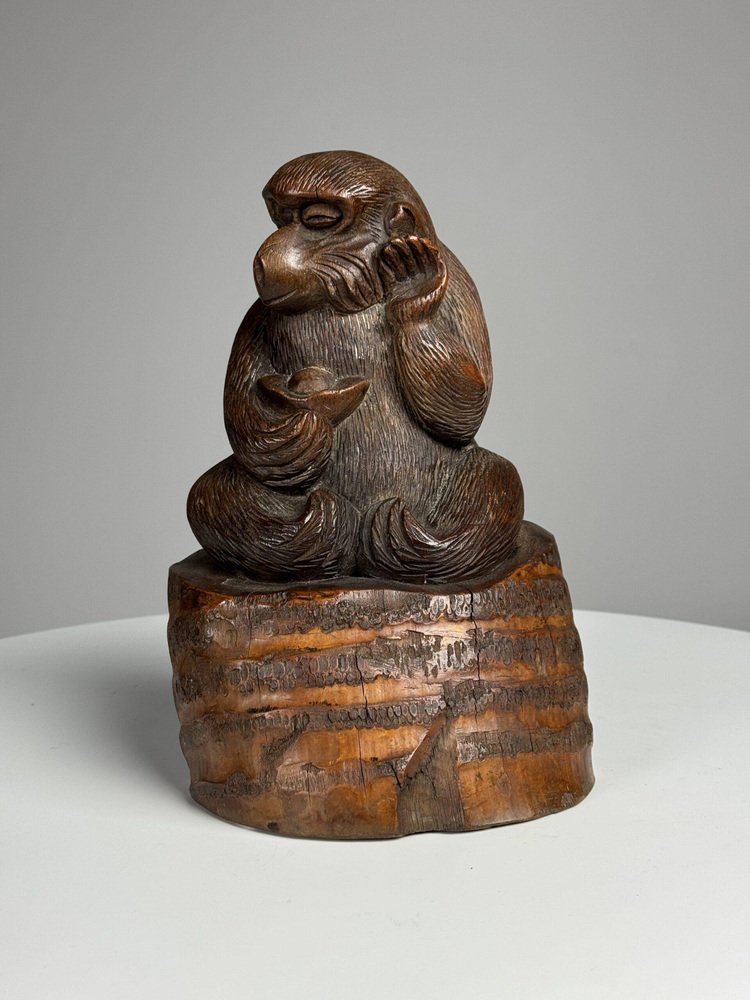 Hand-Carved Statue of a Monkey for sale at Pamono