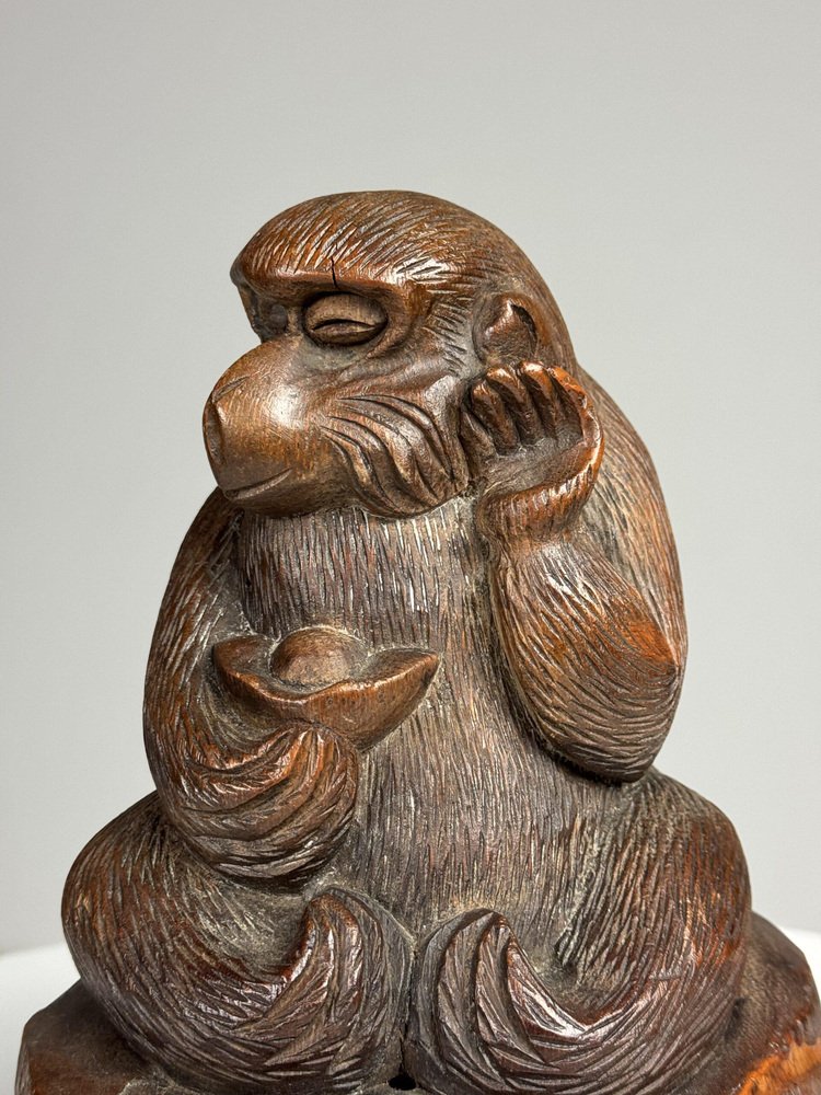 Hand-Carved Statue of a Monkey for sale at Pamono