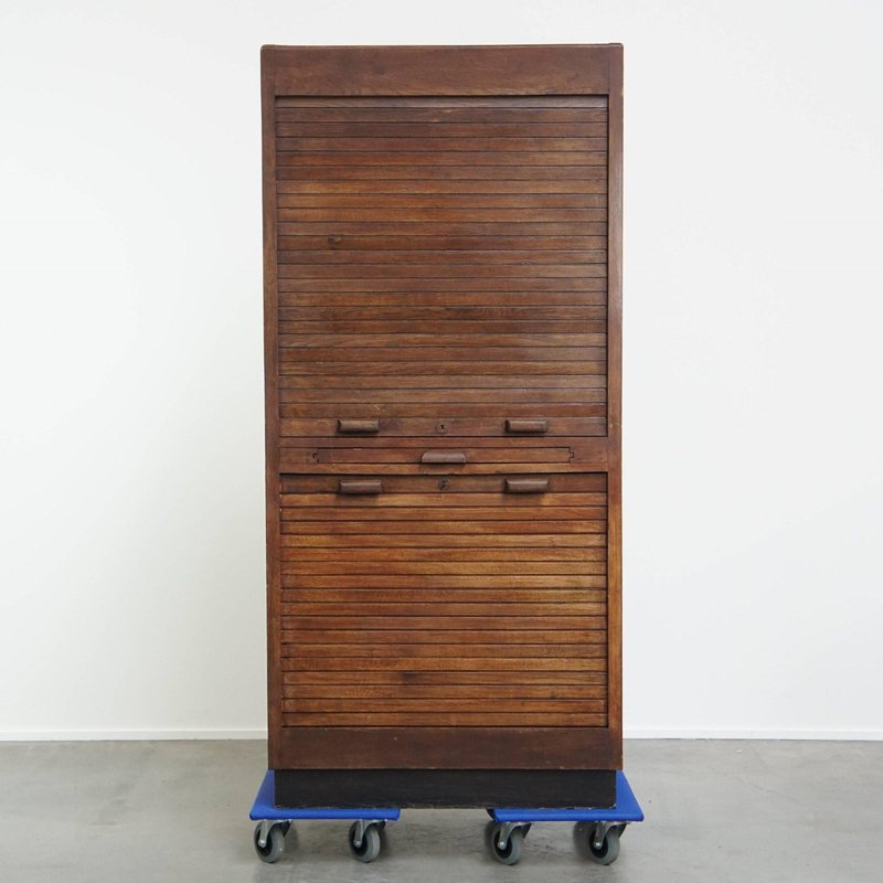 Notary Cabinet with Two Roller Doors in Oak for sale at Pamono