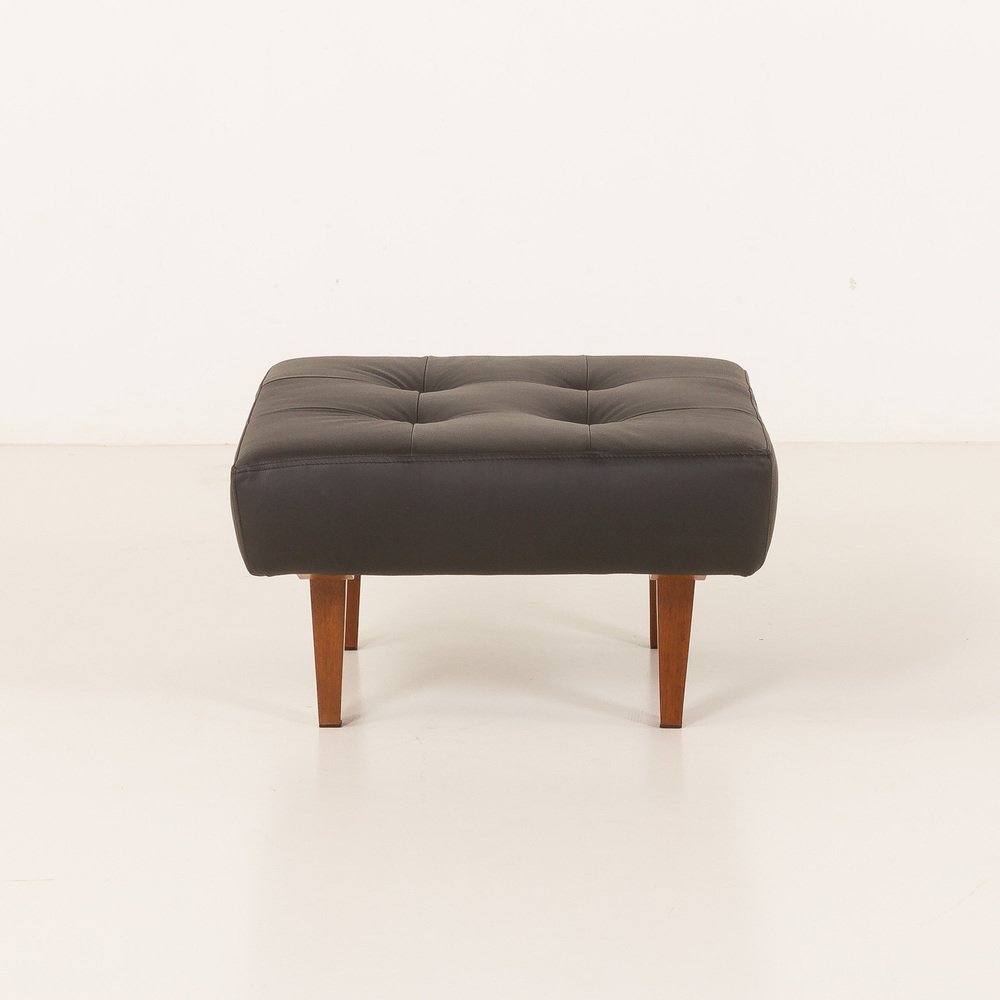 Large Mid-Century Modern Ottoman in Black Leather, 1970s for sale at Pamono