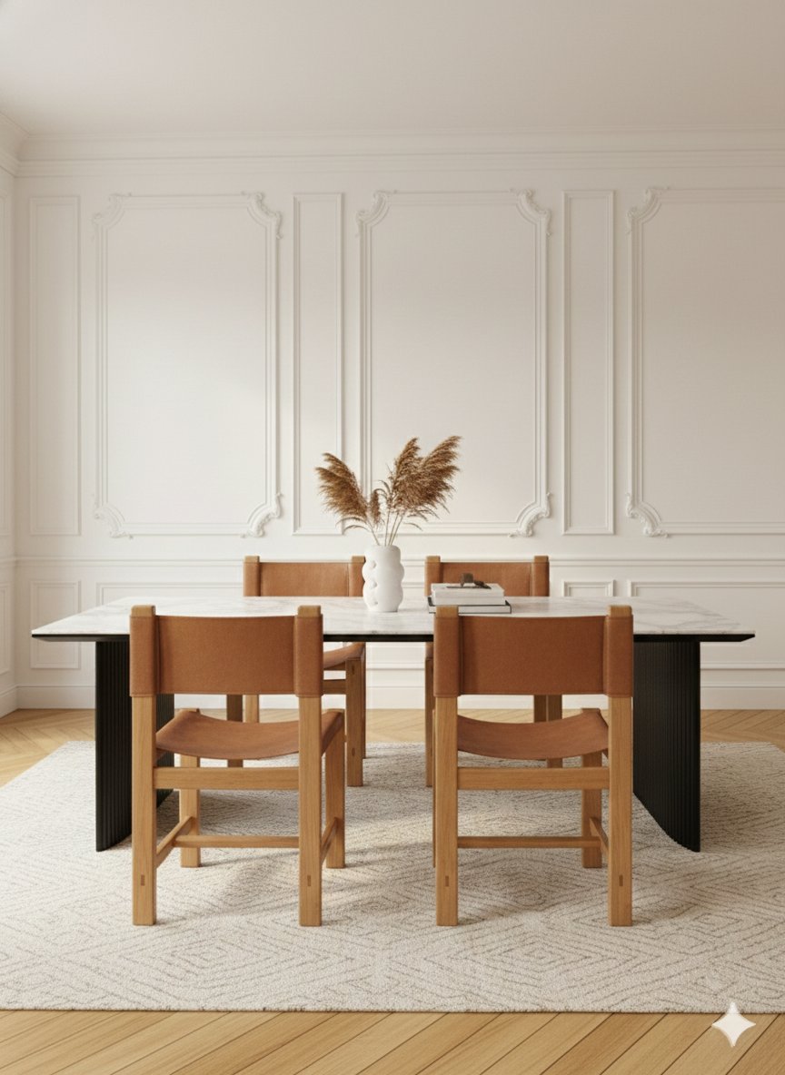 Vintage Chairs in Varnished Ash and Leather from Maison Regain, 1980s ...