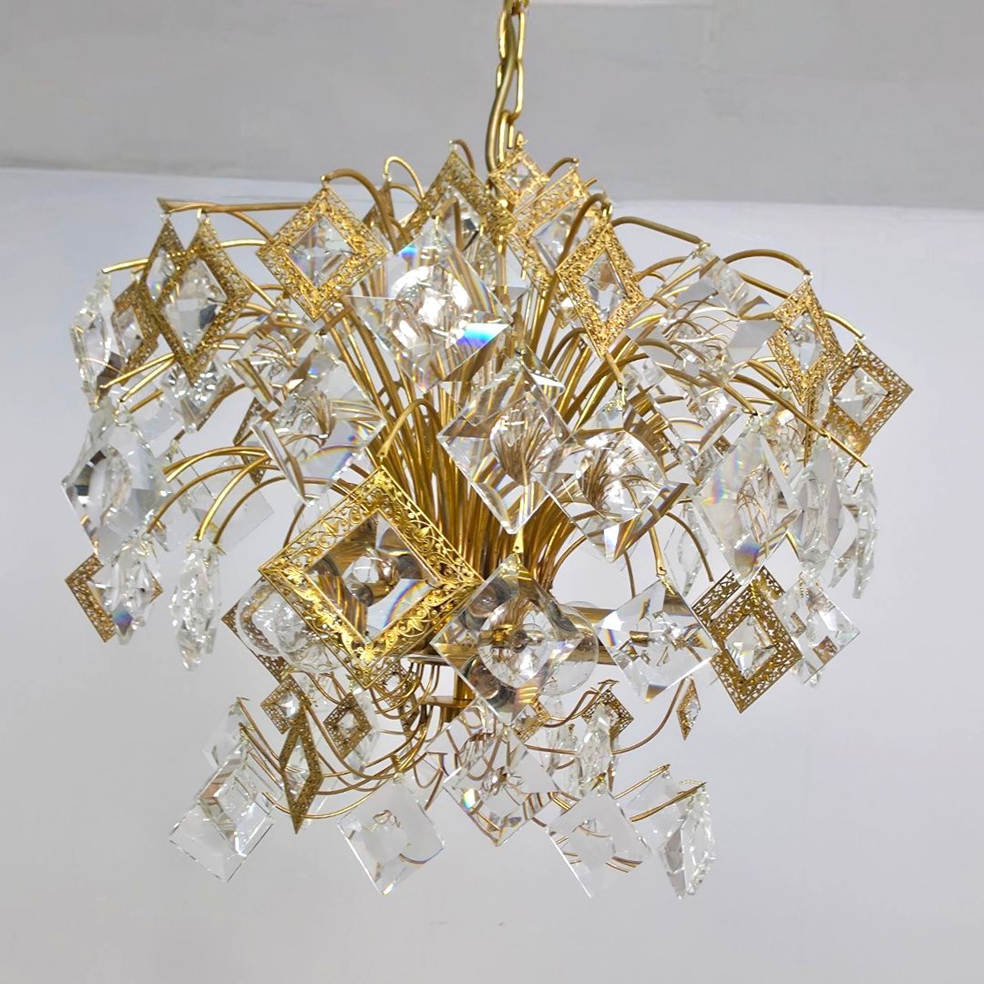Chandelier in Gold with Square Shaped Glass by Ernst Palme, 1960s for ...