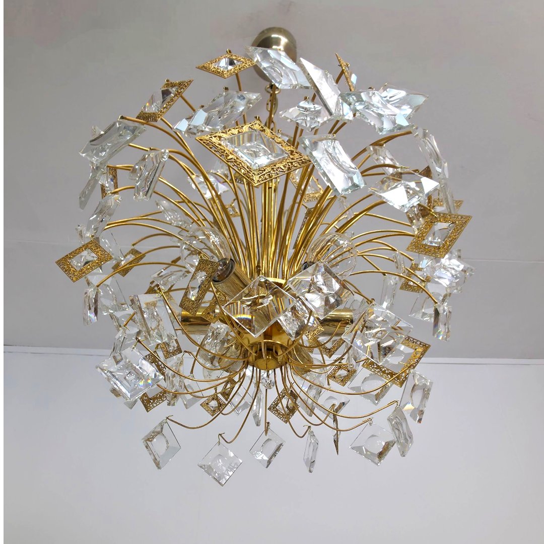 Chandelier in Gold with Square Shaped Glass by Ernst Palme, 1960s for ...