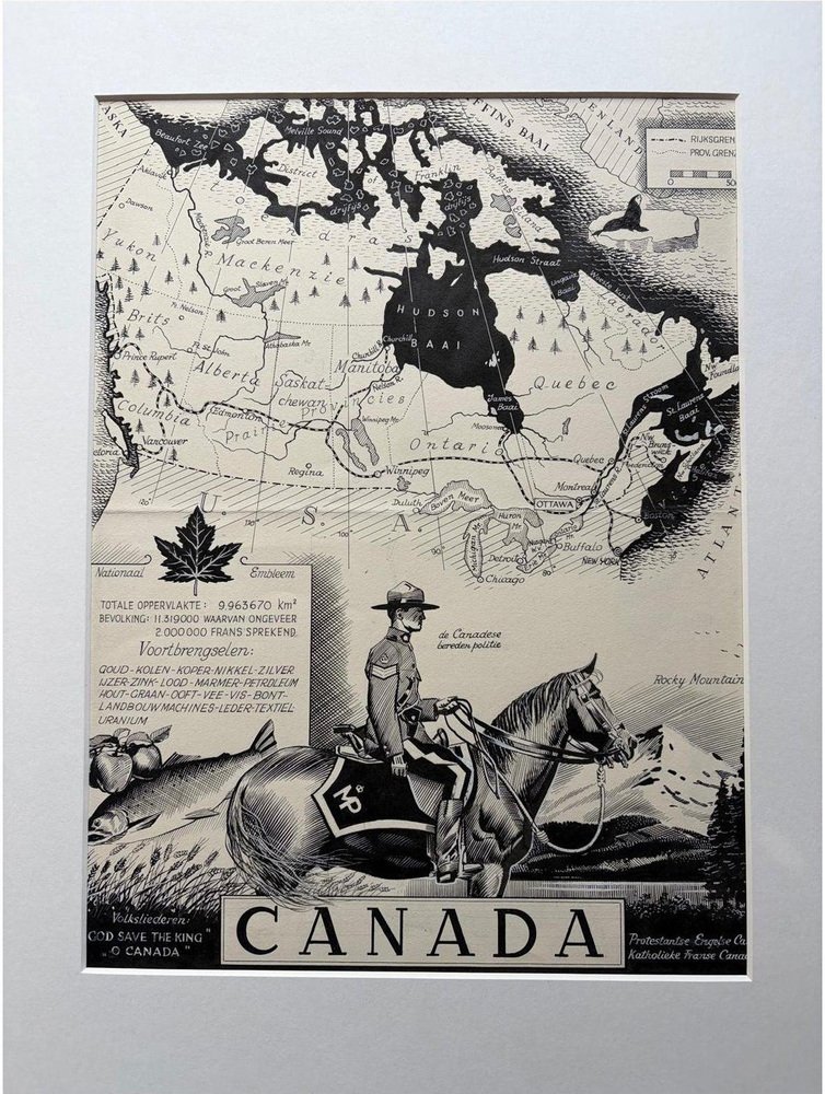 Art Deco Map of Canada by Charles Burki, 1948 for sale at Pamono