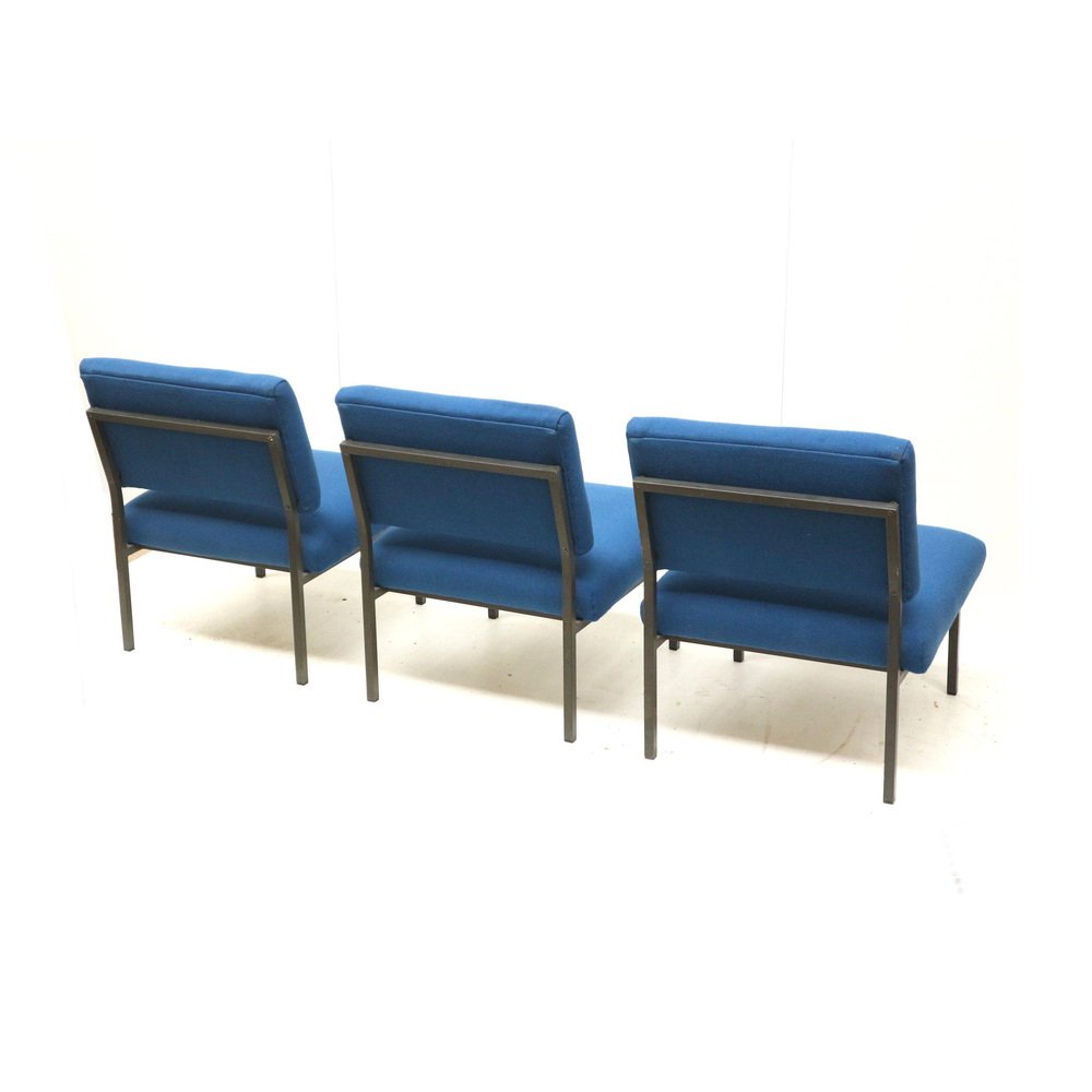 Vintage Blue Chairs, 1970s, Set of 3 for sale at Pamono