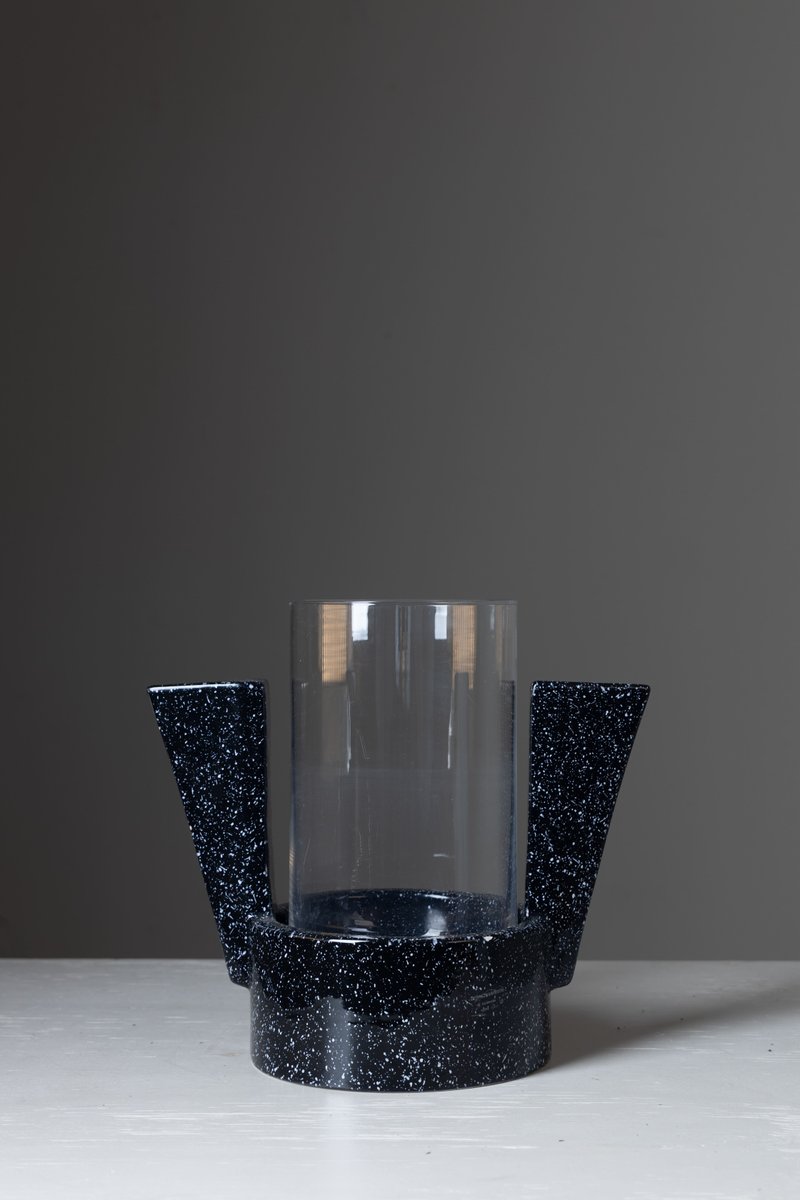 Vaso in ceramica nera e vetro di Mario Dalla Gassa per Nove Ceramiche ...