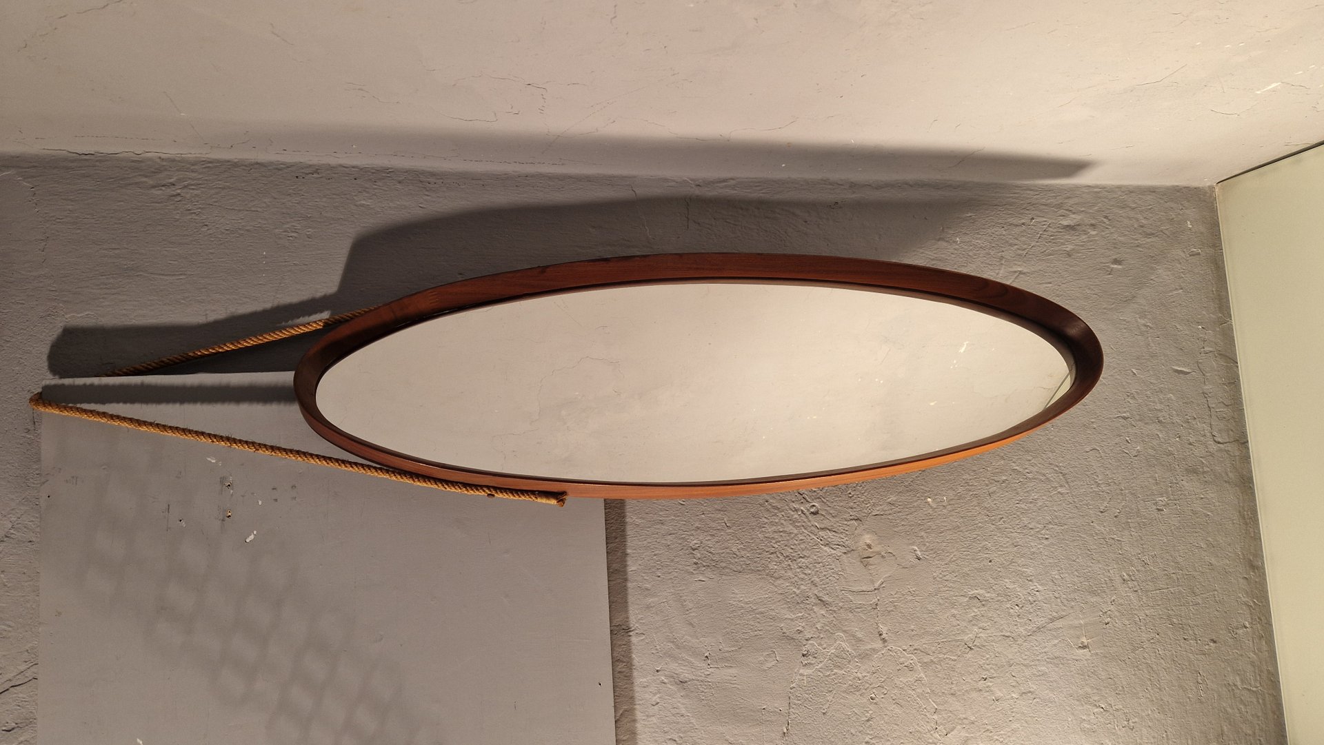 Oval-Shaped Teak Mirror, 1960s for sale at Pamono