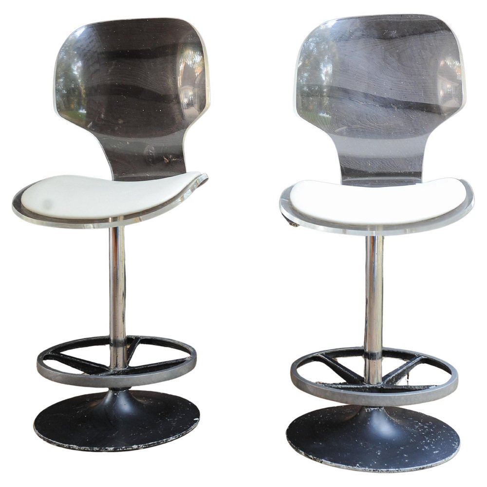 Postmodern Acrylic Glass and Steel Bar Stools from Hill Manufacturing ...
